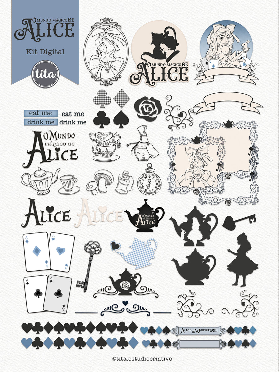Alice Outline - Combo Ilustrações e Papéis – Tita Estúdio Criativo